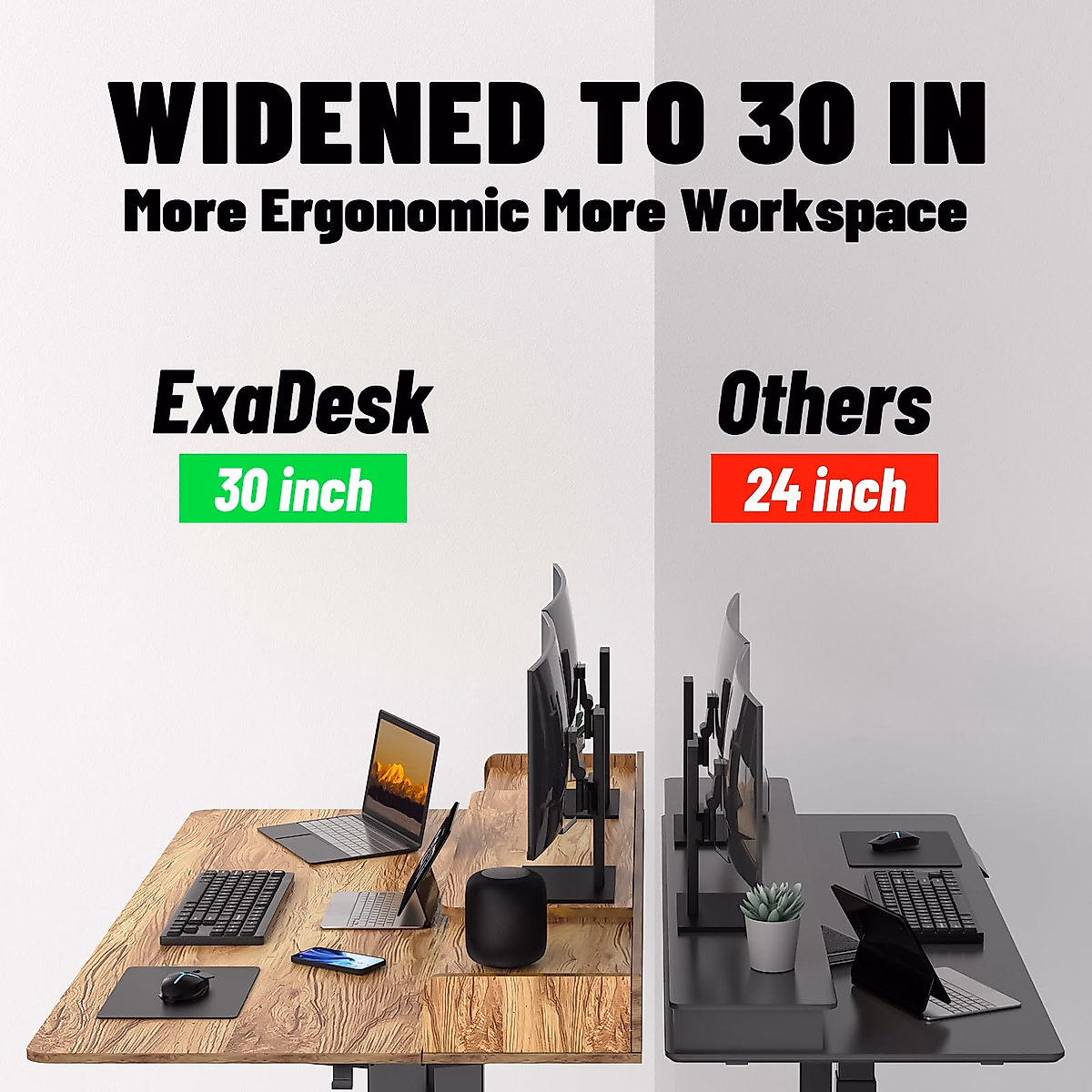 ExaDesk 63×30 Inch Electric Standing Desk with 2 Drawers, Adjustable Height Widened Stand Up Desk with Storage Shelf, Sit to Stand Ergonomic Workstation for Home Office