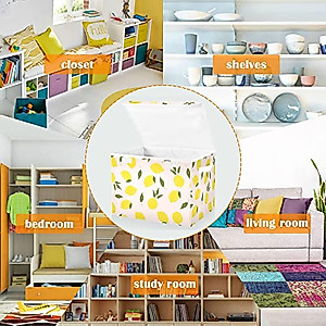 CaTaKu Lemon Leaves Storage Bins with Lids Fabric Large Storage Container Cube Basket with Handle Decorative Storage Boxes for Organizing Clothes Shelves