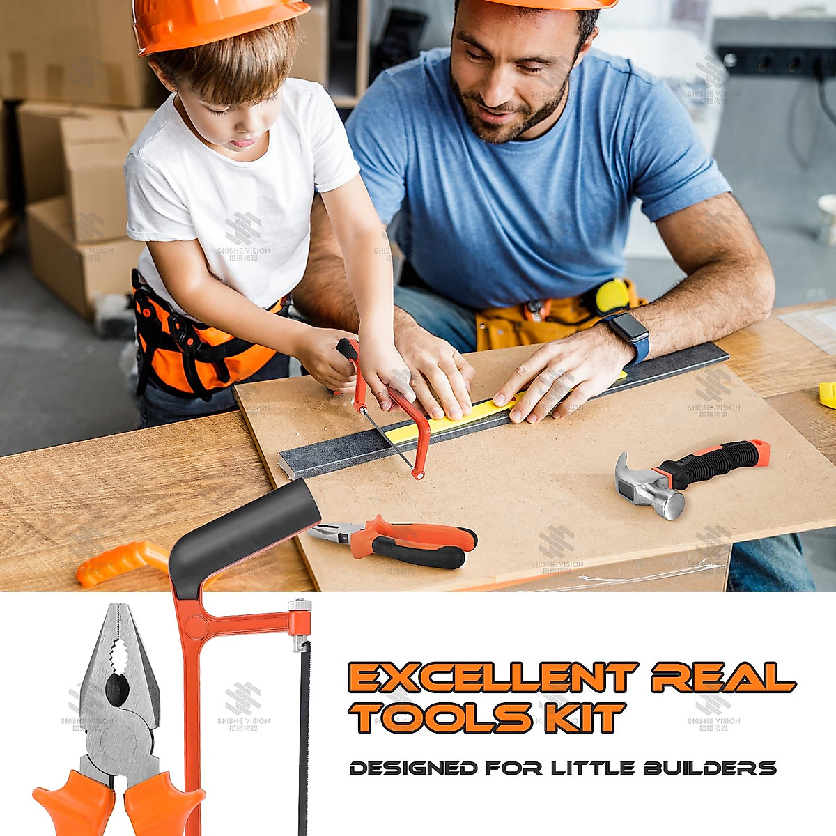 45 Pieces Kids Real Tool Set Construction Tool Set for Kids with Tool Belt,Hand Tools,Safety gogles,Solid Tool Box-Kids Learning Tool Kit for Home DIY and Woodworking, Great Gift Tool kit