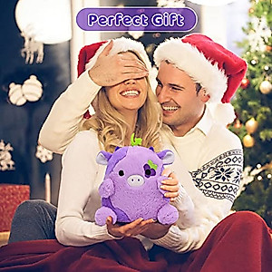 LMTGLDT Cow Plush Cow Stuffed Animals Pillow, Purple Cow Plush Soft Cow Pillows, Kawaii Purple Plushie Cow Toy for Kids Girls Boys Birthday Gift Home Decoration