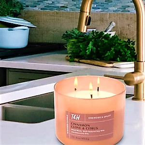 Cinnamon Clove Citrus Scented Candle with Vanilla, Ginger & Cedarwood | Highly Scented 3 Wick Soy Candles for Home 15.8 oz | Large Relaxing Aromatherapy Candle for Men & Women, Natural Cinnamon Candle