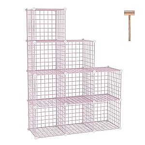 C&AHOME Wire Cube Storage, 9 - Cube Organizer Metal C Grids, Modular Shelves Units, Closet Organizer, Ideal for Home, Office, Living Room, 36.6”L x 12.4”W x 48.4”H, Pink UWCS3009P