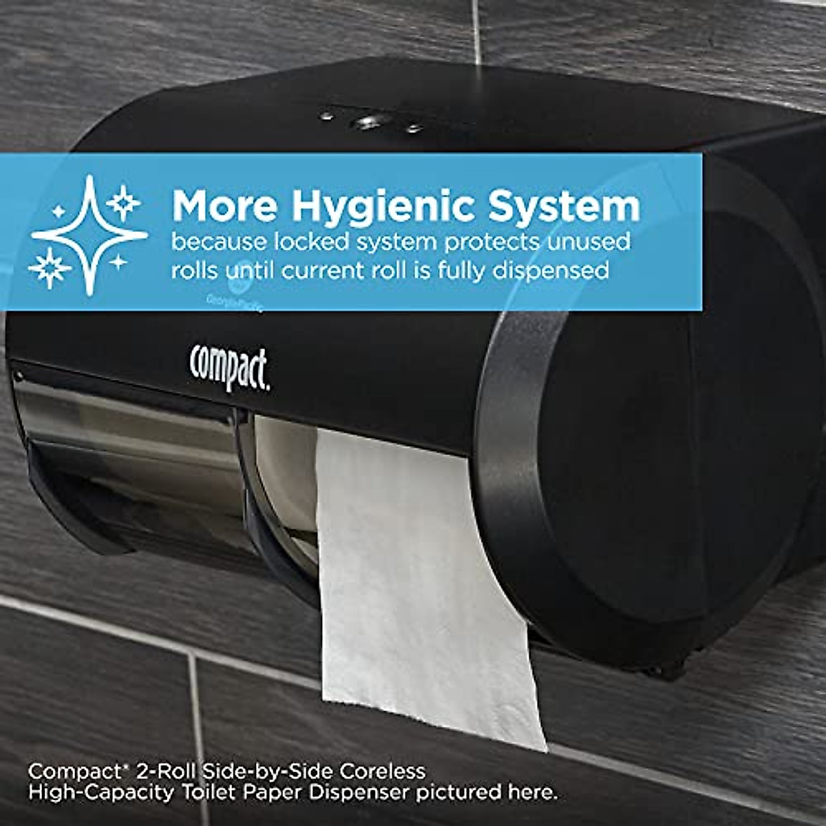 Compact 2-Roll Side-by-Side Coreless High-Capacity Toilet Paper Dispenser by GP PRO (Georgia-Pacific), Black, 56784A, 1 Dispenser
