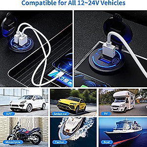 Kewig Quick Charge 3.0 Dual USB Charger Socket Waterproof 36W 12V 24V USB Outlet Fast Charge with Touch Switch & Blue LED DIY Kit for Car Boat Marine ATV Bus Truck Golf Cart and More