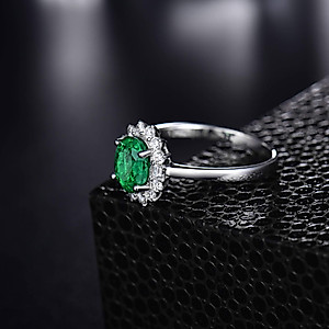 Lanmi 14K Rose White Gold Natural Emerald Promise Engagement Wedding Rings for Women Ladies Gift Promotion