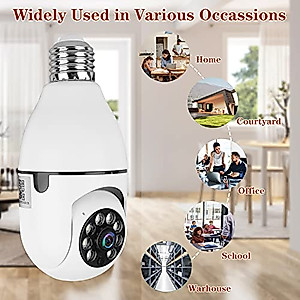 FOUAVRTEL WiFi Wireless Light Bulb Camera 1080P 360 Degree 2.4GHz Dome Smart Surveillance Camera Home Security Cameras with Human Motion Detection Night Vision and Alarm