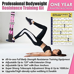 Home Resistance Training Kit, Pink Resistance Trainer Exercise Straps with Handles, Door Anchor and Carrying Bag for Home Gym, Bodyweight Resistance Workout Straps for Indoor & Outdoor