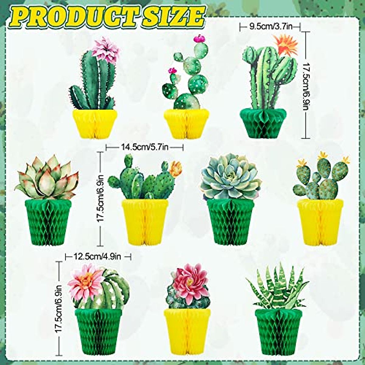 Whaline 10Pcs Cactus Honeycomb Centerpiece Potted Succulent Paper Table Topper Rustic Bloom Theme Summer Party Table Decoration for Birthday Hawaiian Luau Baby Shower Photography
