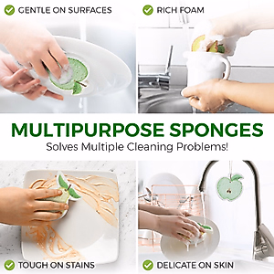 Biodegradable Cellulose Compressed Sponges Bulk - Fruit Shaped Natural Kitchen Sponges Pack of 12 - Eco Friendly Compostable Dish Sponges for Washing Dishes - Odor Free Pop Up Non Scratch Sponges