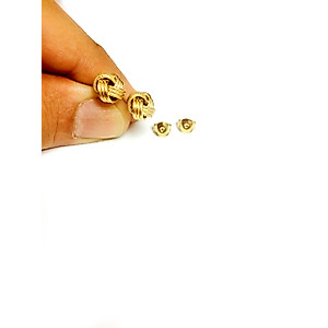 10k Yellow Gold Shiny And Textured Triple Love Knot Stud Earrings, 9mm