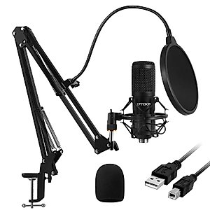 EPTISON USB Microphone, 192kHZ/24bit Professional PC Podcast Streaming Cardioid Condenser Microphone Kit with Boom Arm, Shock Mount, Pop Filter, for Gaming, Recording, YouTube, Voice Over, Meeting