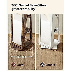 SONGMICS 360° Swivel Jewelry Cabinet, Lockable Jewelry Organizer with Full-Length Mirror, Rear Storage Shelves, Built-in Small Mirror, Jewelry Armoire, for Women, Rustic Brown UJJC006X01