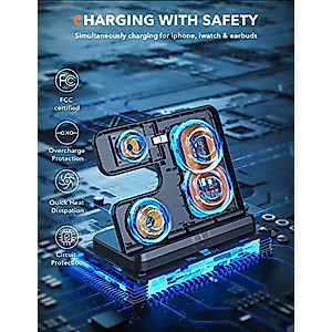 LK Wireless Charging Station 3 in 1 Wireless Charger Stand Docking Station Compatible for iPhone 14/13/12/11 Pro Max/XR/XS/8, AirPods Pro/3/2, Apple Watch Ultra/8/SE/7/6/5/4