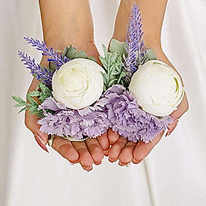 Campsis Set of 2 Wedding Bride Rose Flower Wrist Corsage White Handmade Leave Hand Flower Bride Bridal Bridesmaid Wristlet for Engagement Prom Party Beach Photography