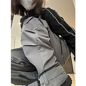 Zempertoopa Cargo Pants Women Low Waist Y2k Wide Leg Parachute Pants Casual Baggy Combat Military Trousers with Pockets Streetwear (C-Gray Elastic Waist, XL)