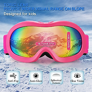 EXP VISION Ski Goggles Anti-Fog Child Snowboard Goggles with UV Protection, Over The Glasses Snow Goggles for Adult Kids (Pink Set)