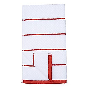 Amazon Basics 100% Cotton Soft & Absorbent, Popcorn Texture Terry Kitchen Cloth, Pack of 4, Red Stripe, 28"L x 16"W