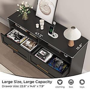 MSmask Black Dresser with LED Lights and Charging Station, Chest of 6 Drawers for Bedroom, Double Dressers with Open Storage, Closet Organizer for Bedroom, Living Room, Entryway