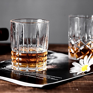 Old Fashioned Whiskey Glasses Set of 6, 11 Oz Unique Bourbon Glass, Old Fashioned Liquor Vodka Bourbon Cocktail Scotch Tumbler Bar Glasses Set