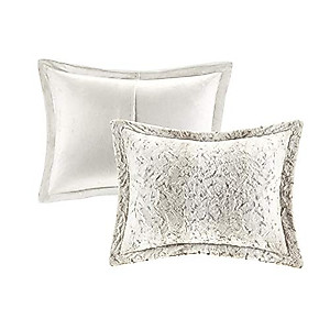 Madison Park Zuri Soft Plush Comforter Set, Faux Fur Animal Stripes Design, Faux Mink On The Reverse, Modern All Season Bedding Set with Matching Sham, King, Snow Leopard 4 Piece