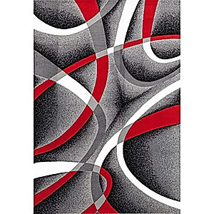 Persian Area Rugs 2305 Gray Black Red White 6 x 9 Modern Abstract Area Rug Carpet