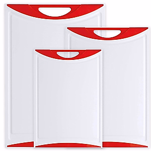 Neoflam Microban Kitchen Essentials 3pc Cutting Board Set & Microban Protection, 17.5'', 14.5'', 11.5'' Extra Large, Stain & Odor, BPA Free, Juice Groove, Non Slip, Dishwasher Safe, Set/Red
