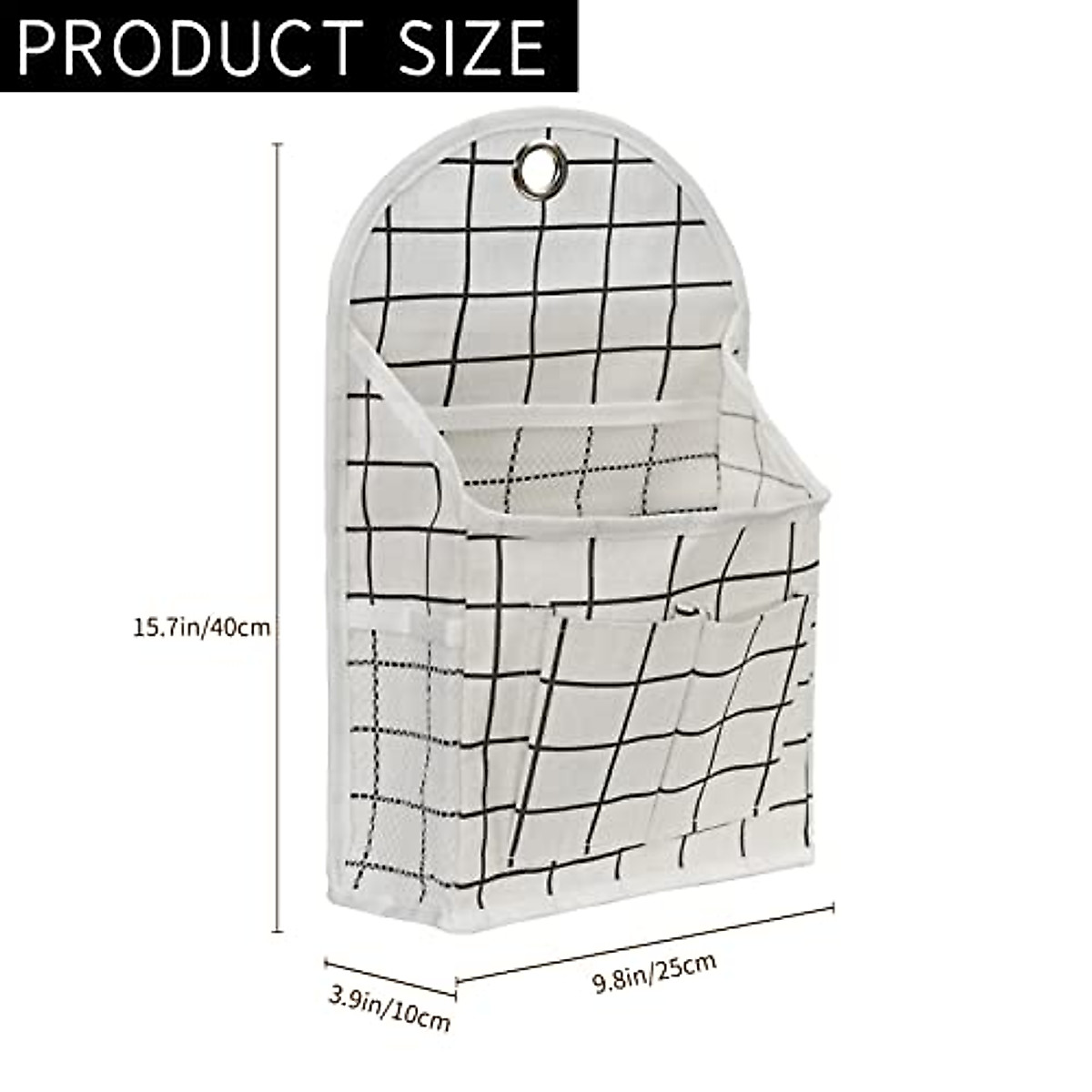 AUHOKY 2Pcs Wall Hanging Storage Bag, Waterproof Over The Door Closet Organizer with 3 Pockets, Stylish Hanging Pocket Linen Cotton Pouch Box Containers for Bedroom Bathroom Desktop(Black/White)
