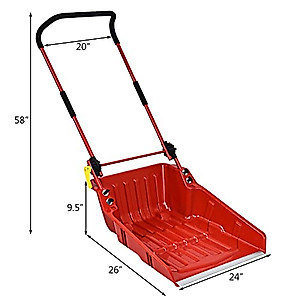 Goplus Snow Scoop, 26" x 24" Folding Snow Shovel, Sleigh Shovel with U-Handle & Wheels for Backyard Walkways Driveway, No Assembly Needed (Red)