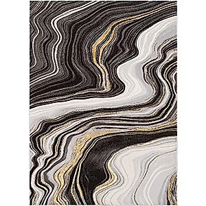 Well Woven Werrick Glam Grey & Gold Striated Marble Area Rug 9'3" x 12'6"