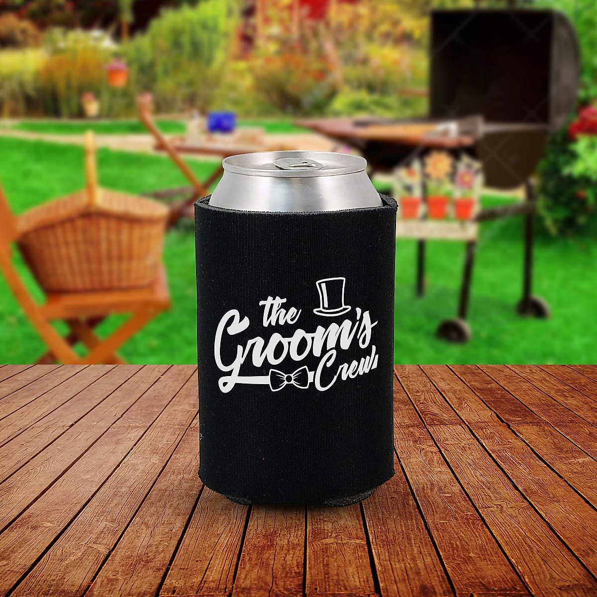 Shop4Ever The Groom and The Groom’s Crew Bow Tie Top Hat Can Coolie ~ Wedding Bachelor Party Beer Can Sleeve Coolers ~ (Crew Hat, 6 Pk)