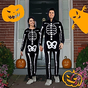 Liitrsh Halloween Skeleton Costumes Matching Family Jumpsuit with Hoodie Trick or Treat Pajamas for Women Men Kids Couple (Men,Large)