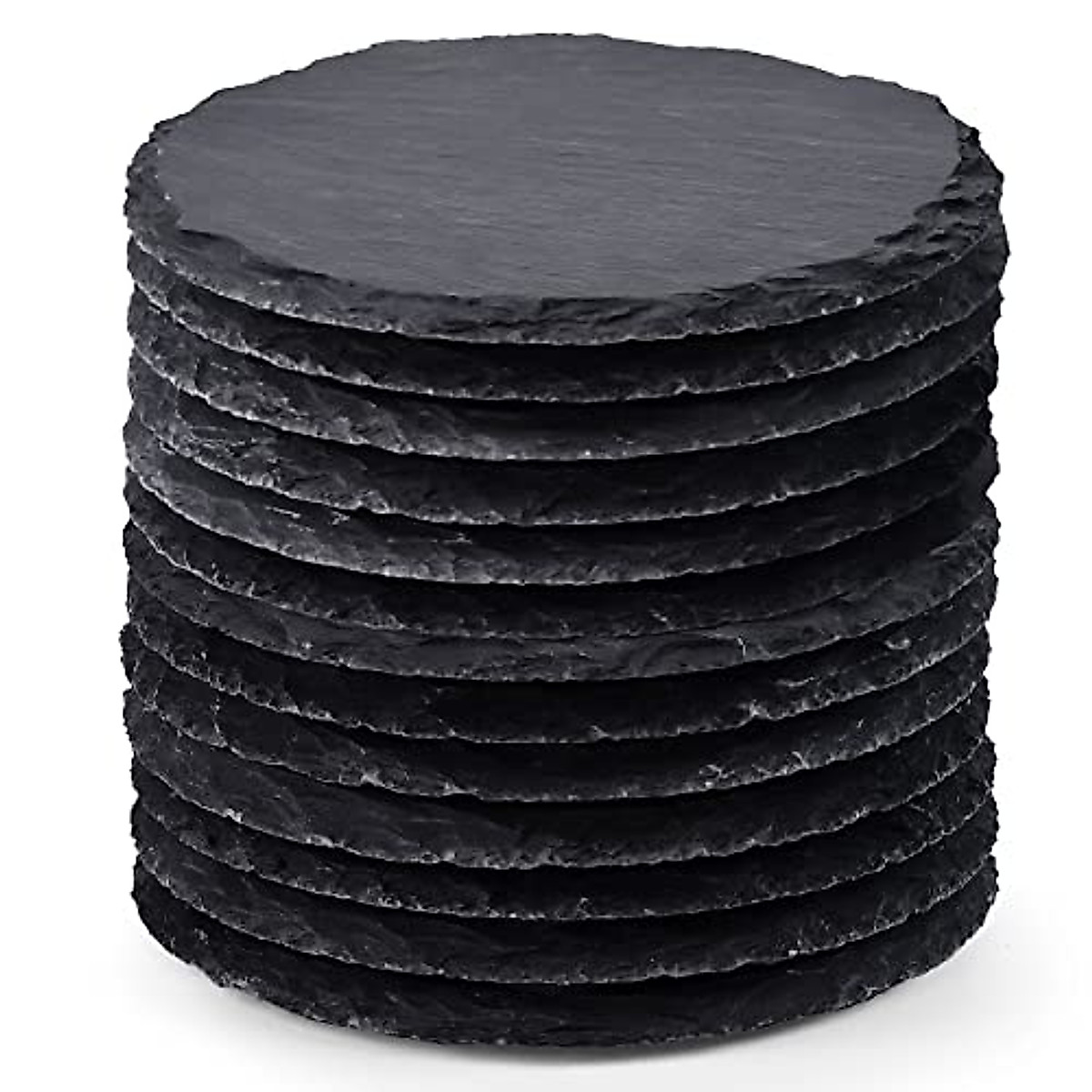 13 Pieces Slate Drink Coasters, GOH DODD 4 Inch Black Stone Coasters Bulk Cup Coaster Set with Anti-Scratch Bottom for Bar Kitchen Home Apartment, Round