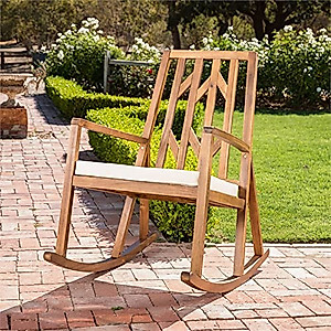 Christopher Knight Home Nuna Outdoor Wood Rocking Chair with Cushion, Teak Finish Dimensions: 37.75”D x 26.50”W x 41.25”H