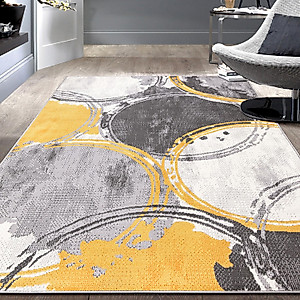 Rugshop Evora Contemporary Modern Circles Area Rug 5' x 7' Yellow