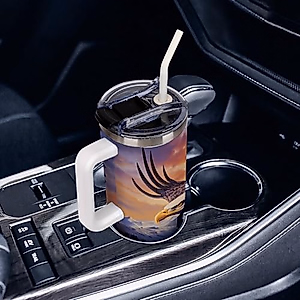 Bald Ea-gle 40 Oz Stainless Steel Cup Travel Tumbler with Handle and Straw Lightweight Coffee Mug for Home Office