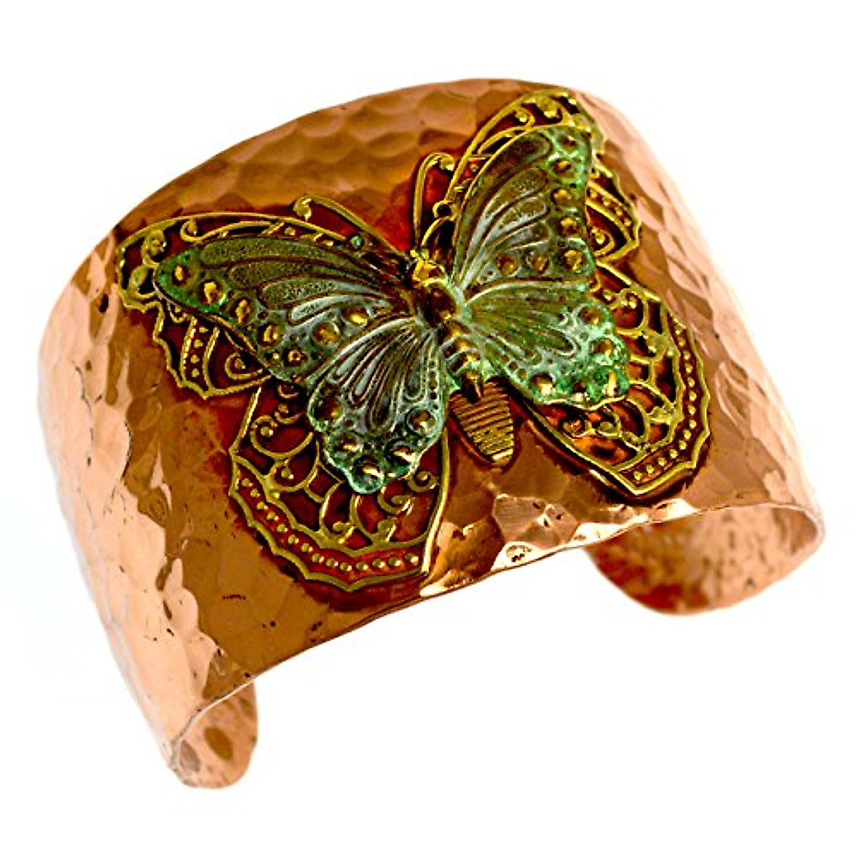 Elaine Coyne Collectible Artwear Forged Copper and Patina Brass Neo-Victorian Butterfly with Filigree Cuff Bracelet