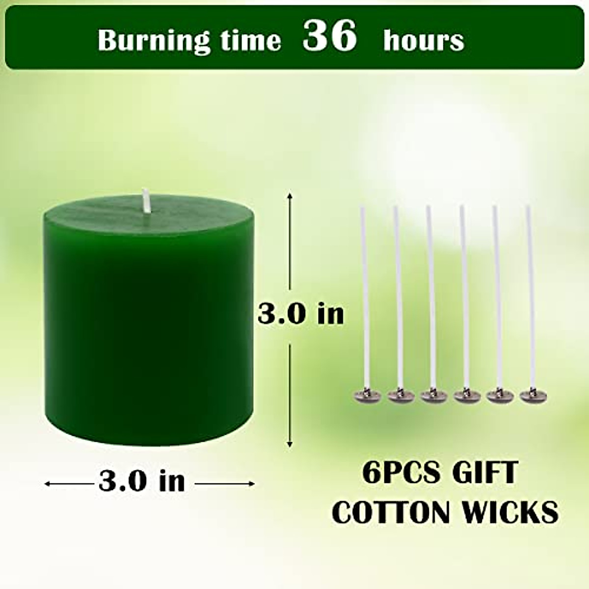 Amusaer 3x3 Inch Unscented Pillar Candles 6 Packs Green Dripless Smokeless Wax Cylinder Candles for Home, Party, Dinner Table 3x3 Inch (Pack of 6)