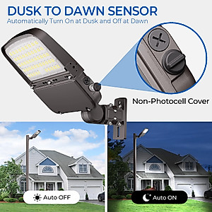 CINOTON 150W/100W/75W LED Parking Lot Light Outdoor 22500LM, 100-277V Dusk to Dawn IP65 Waterproof Commercial Street Light with Arm & Slipfitter Mount for Warehouse, 5000K Daylight ETL Listed 1 Pack