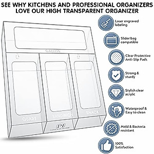 Clear Storage Bag Organizer For Drawer or Wall with Baggy Rack Holder, Plastic Bag Holder, Acrylic Plastic Bag Organizer for Slider Quart Bags, Sandwich Bag Organizer and Compatible with Ziplock Bags