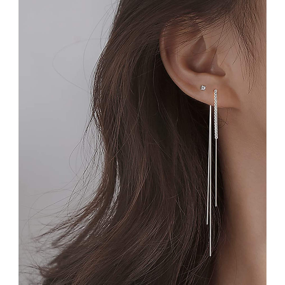 SLUYNZ 925 Sterling Silver CZ Dangle Earrings Chain for Women Teen Girls Long Dangle Earrings Tassel with Snake Chain Backs3 (A-Silver)