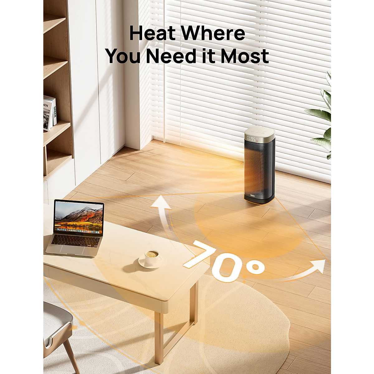 Dreo Space Heaters for Indoor Use, 1500W Fast Heating Ceramic Electric & Portable Heaters with Thermostat, 70° Oscillating with Tip-over & Overheat Protection, Remote, 12H Timer, for Office Bedroom