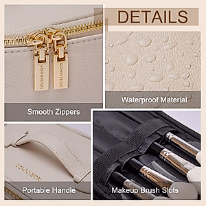 Cosmetic Bag,ROWNYEON Makeup Bag,Portable Makeup Train Case,Travel Toiletry Bag Case Organizer for Women,Beige