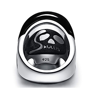 Skullis Signature Gem Skull Ring, Black Obsidian Carved Crystal Skull and 925 Sterling Silver Jewelry (10.5)
