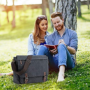 Messenger Bag for Men and Women, Retro Canvas Shoulder Bag Satchel For College fit 15.6 Inch Laptop (Black)