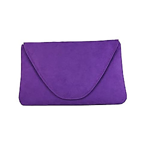 Loni Womens Attractive Large Faux Suede Clutch Bag/Shoulder Bag Wedding Party Occasion Bag in violet purple