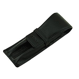 Lanxivi Double Pen Genuine Leather Pouch Case Top Washed Cowhide (Black)