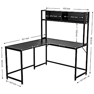 Becko US L Shaped Desk Computer Desk Corner Desk with Hutch Storage Shelves Modern Home Office Desk Writing Workstation for Home Office (Black)