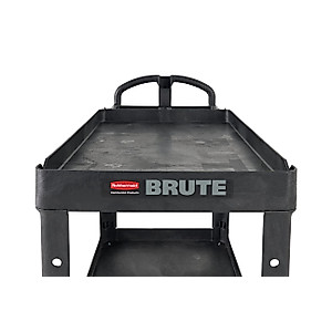 Rubbermaid Commercial Products 2-Shelf Utility/Service Cart, Medium, Lipped Shelves, Ergonomic Handle, 500 Lbs Capacity, for Warehouse/Garage/Cleaning/Manufacturing (FG452088BlA)