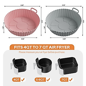 ME.FAN Air Fryer Silicone Liners for 4 to 7 QT [2 Pack] Air Fryer Silicone Liners Pot - Reusable Air Fryer Basket with Handles & Holes - Air Fryer Oven Accessoriess - Dark Orange+Mint Green