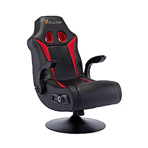 X Rocker Vibe 2.1 Bluetooth Pedestal Gaming Chair, with Wireless Audio, 2 Speakers, Subwoofer, Foldable, Padded Armrest, 5125401, 24" x 42" x 33.2", Black and Red